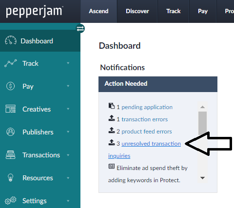 Transaction Inquiries – Ascend
